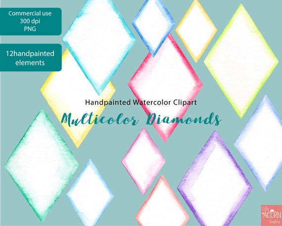 Watercolor Clipart Frame Multicolor Diamonds Handpainted | Etsy