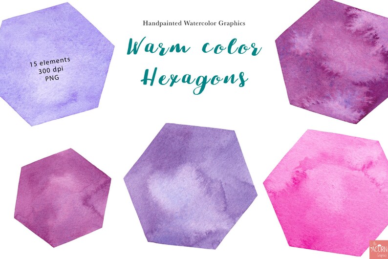 Watercolor Clipart Frame, Hexagon Shapes, Handpainted Watercolor Clip ...