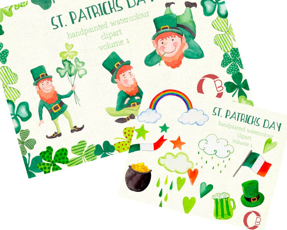 Watercolor Clipart St Patricks Day, Leprechauns Handpainted Irish Clip ...