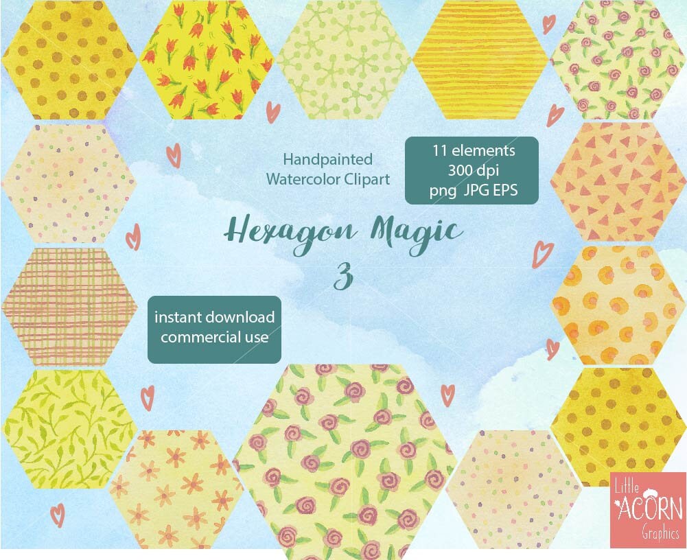 Watercolor Clipart Hexagon, Handpainted Clip Art Commercial License ...