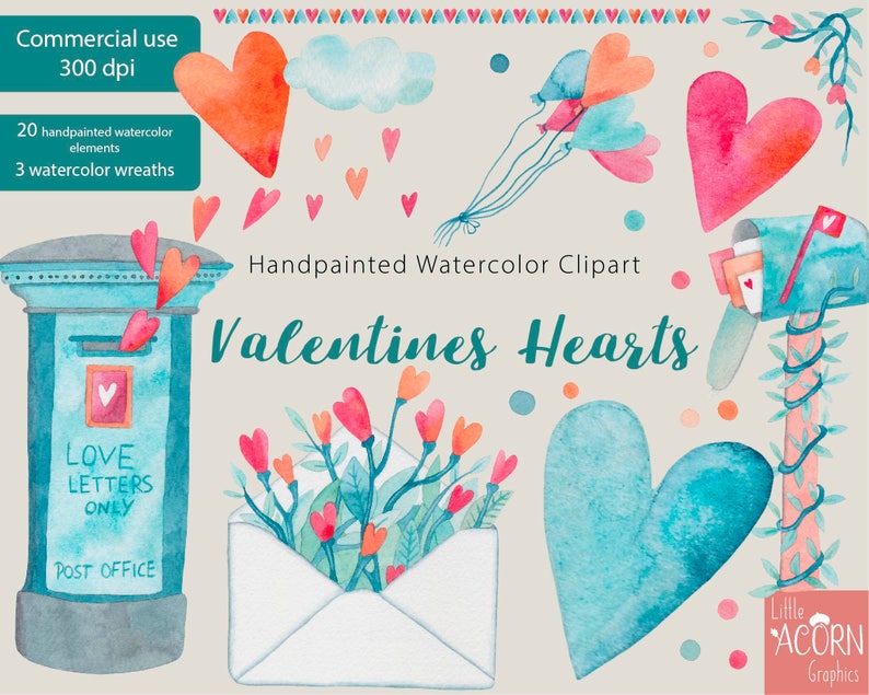 Watercolor Clipart Valentines Day, Valentines Clip Art, Heart Clipart ...