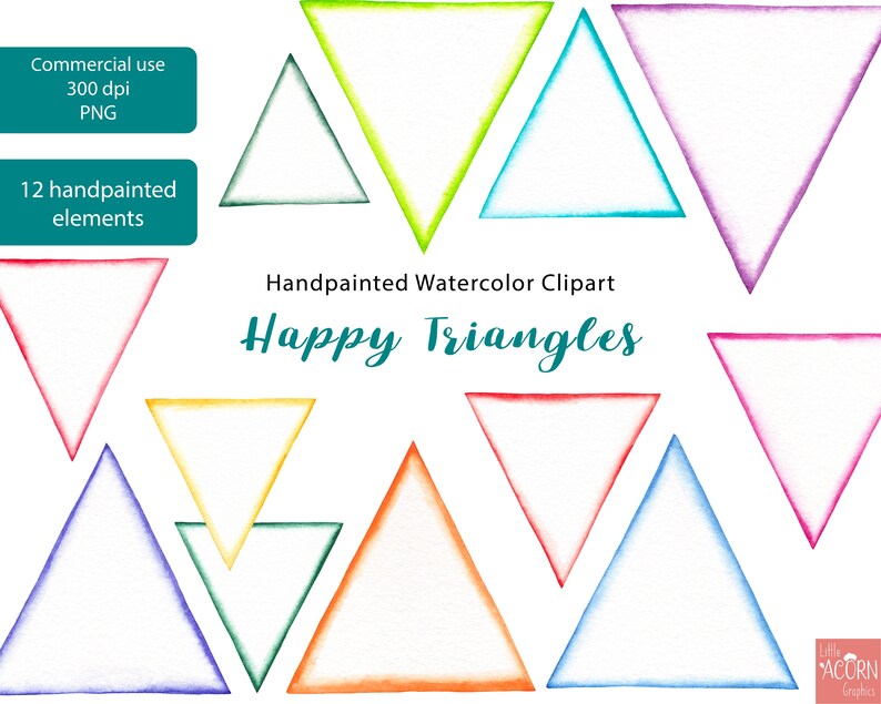 Watercolor Clipart Frame, Triangle Shapes, Handpainted Watercolor Clip ...