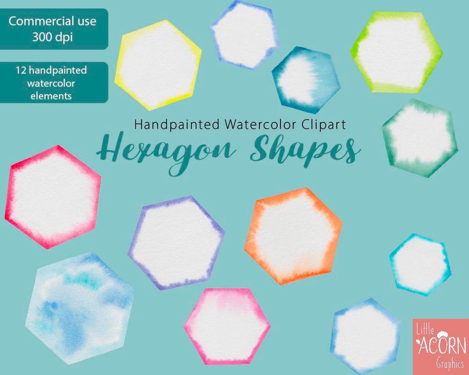 Watercolor Clipart Frame, Hexagon Shapes, Handpainted Watercolor Clip ...