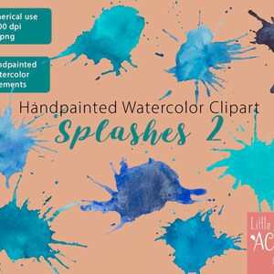 Watercolor Clipart Spashes, Commercial Use Handpainted Watercolor Clip ...