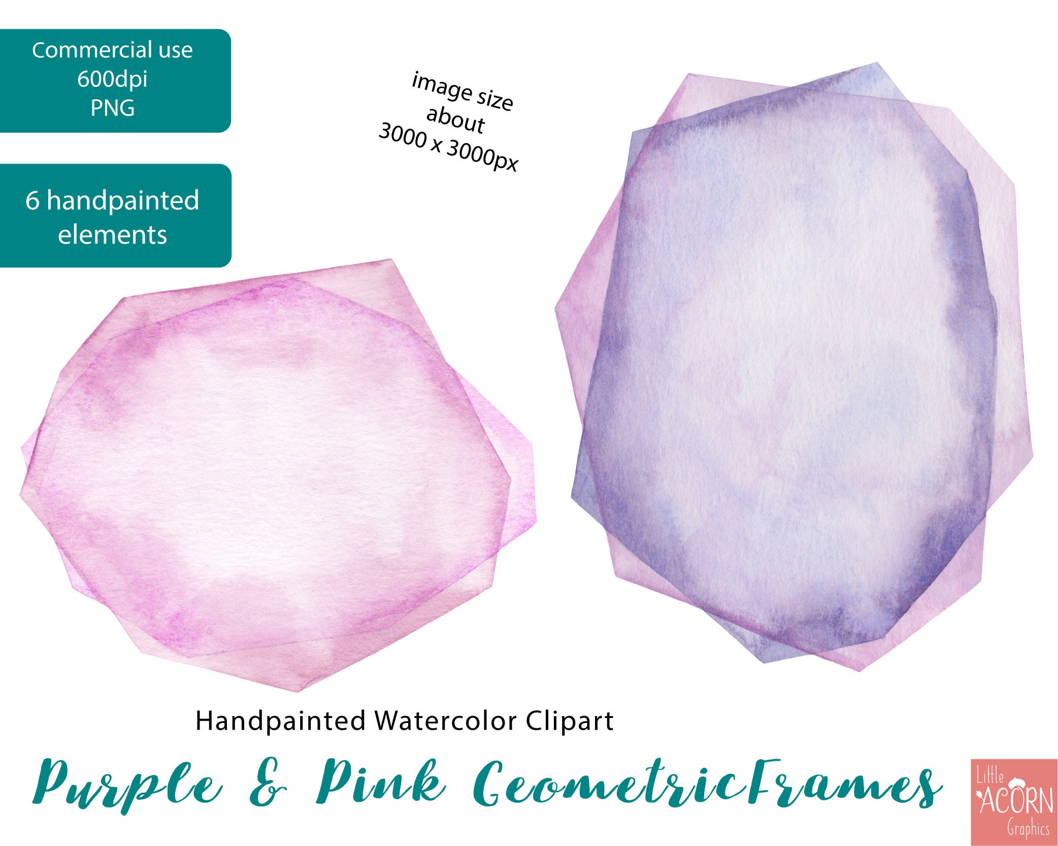 Watercolor Clipart Frame, Purple & Pink Geometric Watercolor Clip Art ...