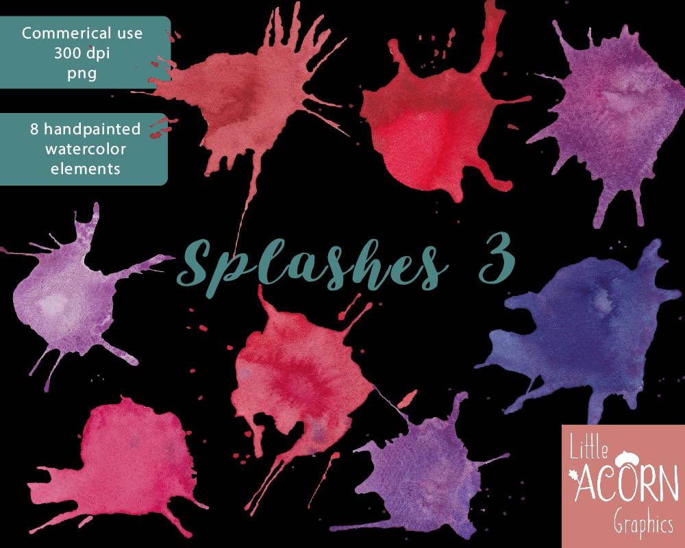 Watercolor Clipart Spashes, Commercial Use Handpainted Watercolor Clip ...