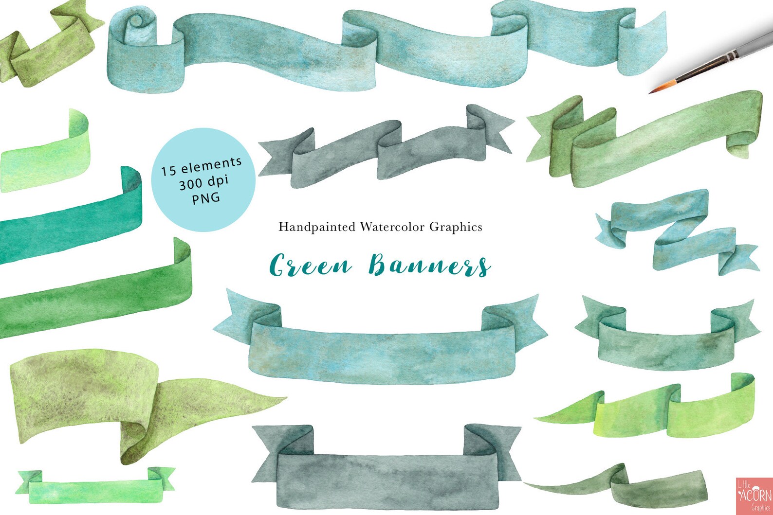 Watercolor Clipart Banner Green, Set Patricks Day Handpainted ...