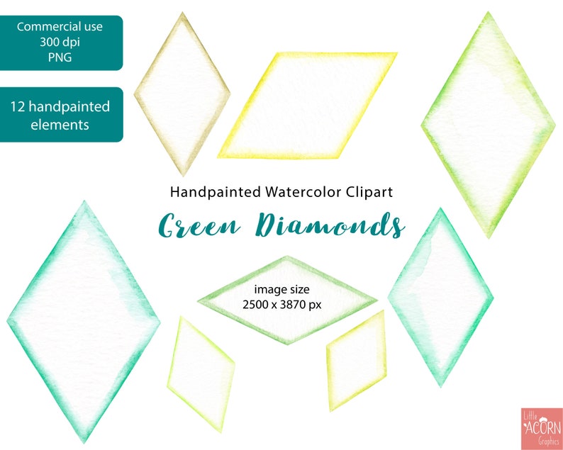 Watercolor Geometric Clipart Frame, Green Diamonds Watercolor, Card ...