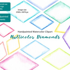 Watercolor Clipart Frame, Multicolor Diamonds Handpainted Watercolor ...