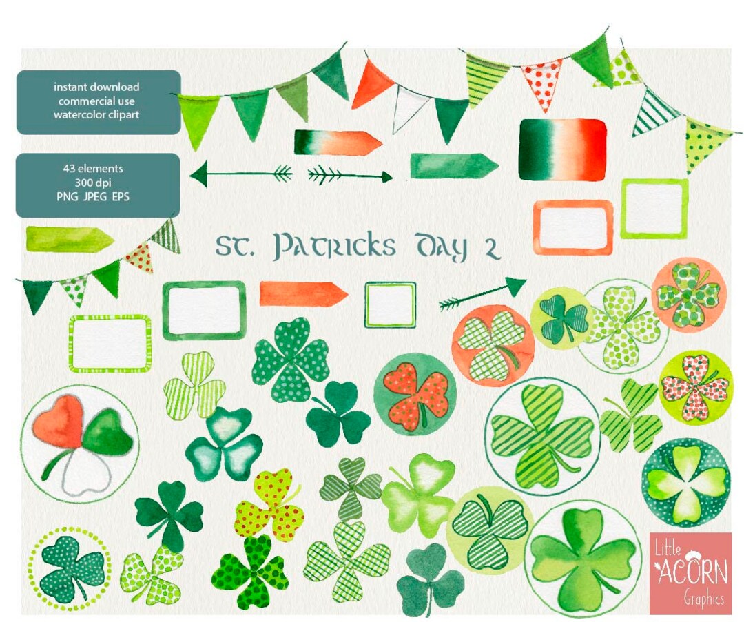 Watercolor Clipart St Patricks Day, Handpainted Irish Clip Art ...