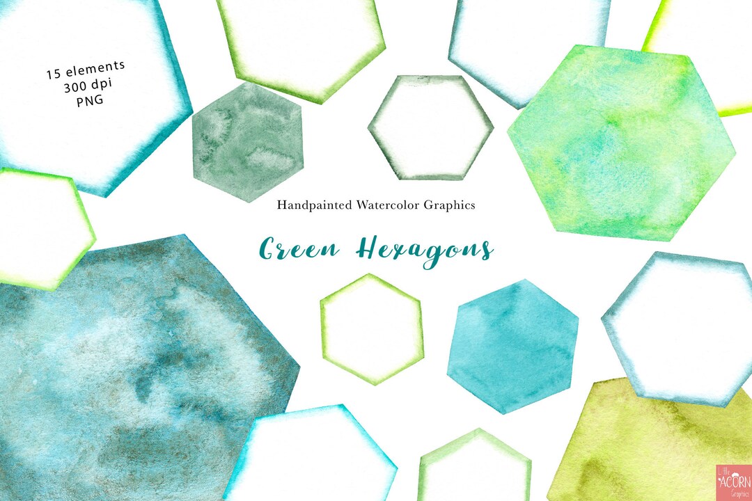 Watercolor Clipart Frame, Hexagon Shapes, Handpainted Watercolor Clip ...