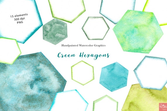 Watercolor Clipart Frame Hexagon Shapes Handpainted | Etsy