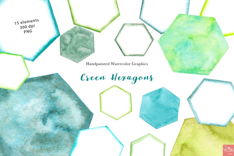 Watercolor Clipart Frame, Hexagon Shapes, Handpainted Watercolor Clip ...