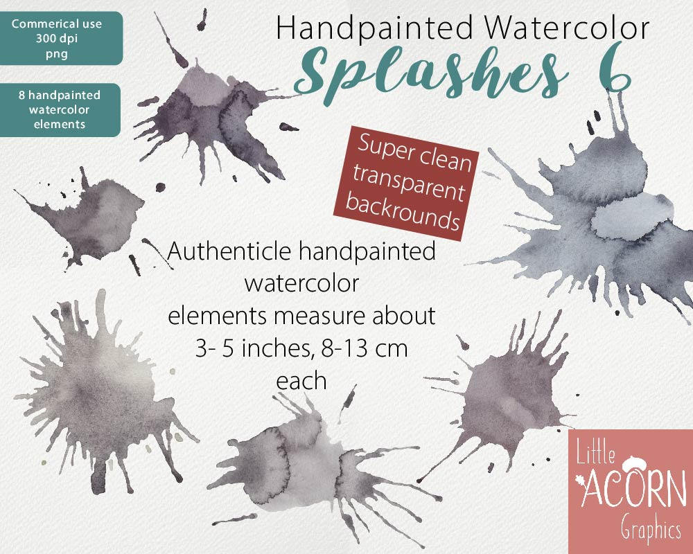 Watercolor Clipart Spashes, Commercial Use,brown Handpainted,grey Clip ...