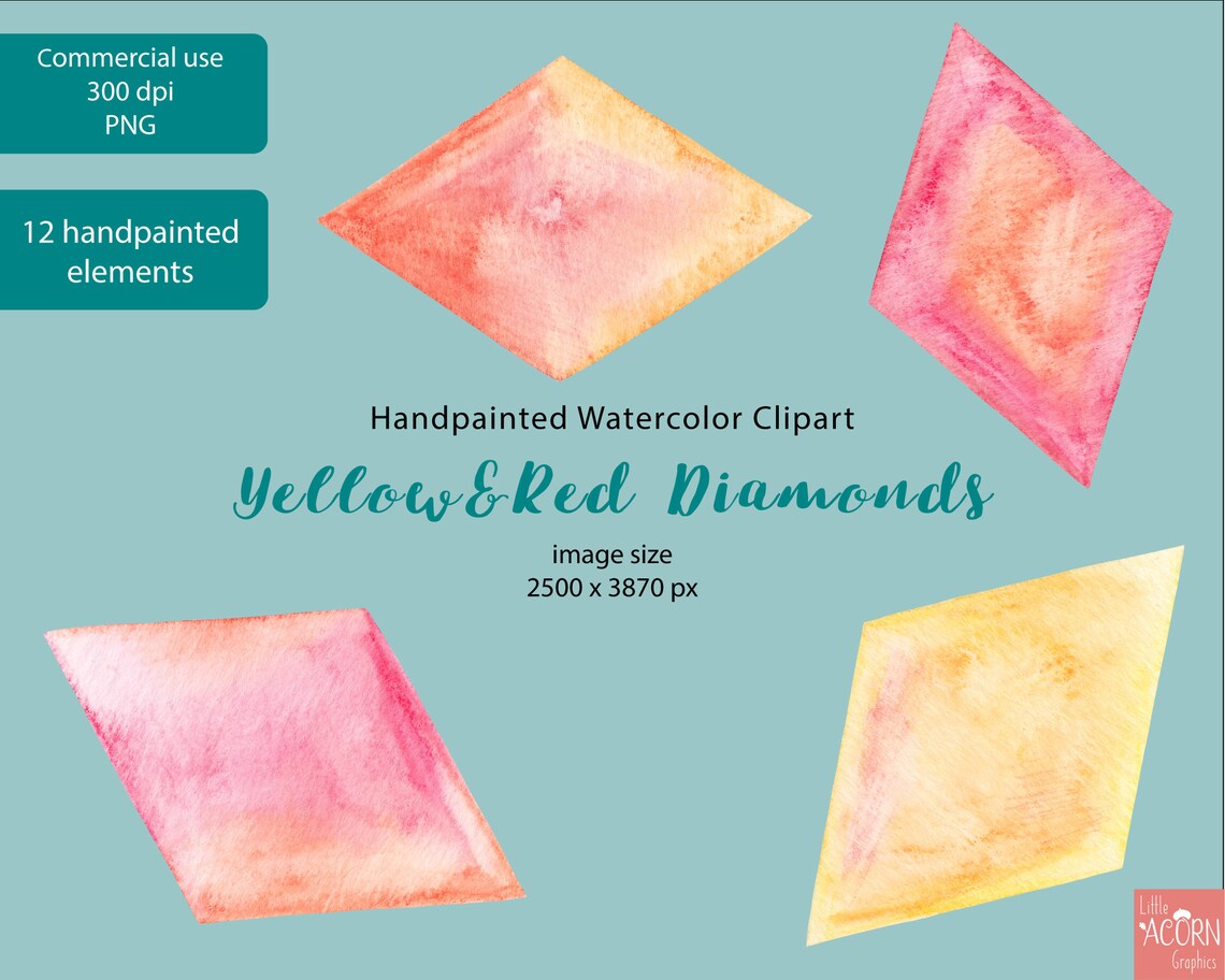 Watercolor Clipart Frame, Yellow and Red Diamonds Watercolor Clip Art ...