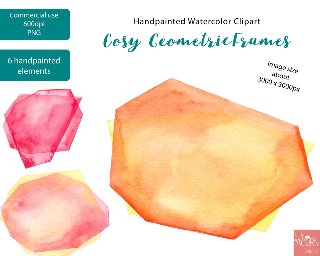 Watercolor Clipart Frame, Cosy Geometric Watercolor Clip Art, Card ...