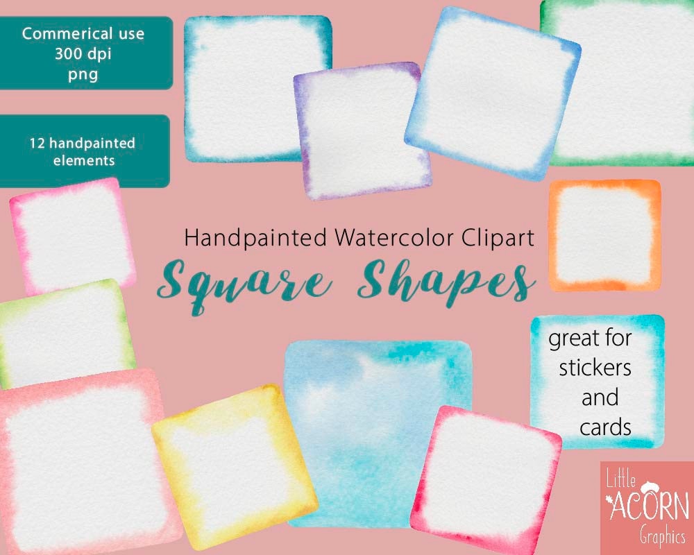 Watercolor Clipart Frame, Square Clip Art Frame, Handpainted Watercolor ...