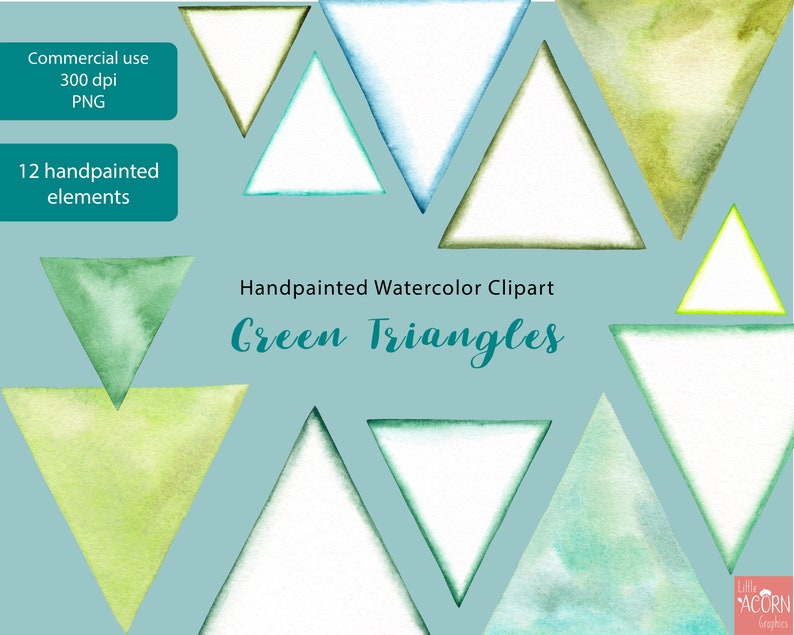 Watercolor Clipart Frame, Green Triangle Shapes, Handpainted Watercolor ...