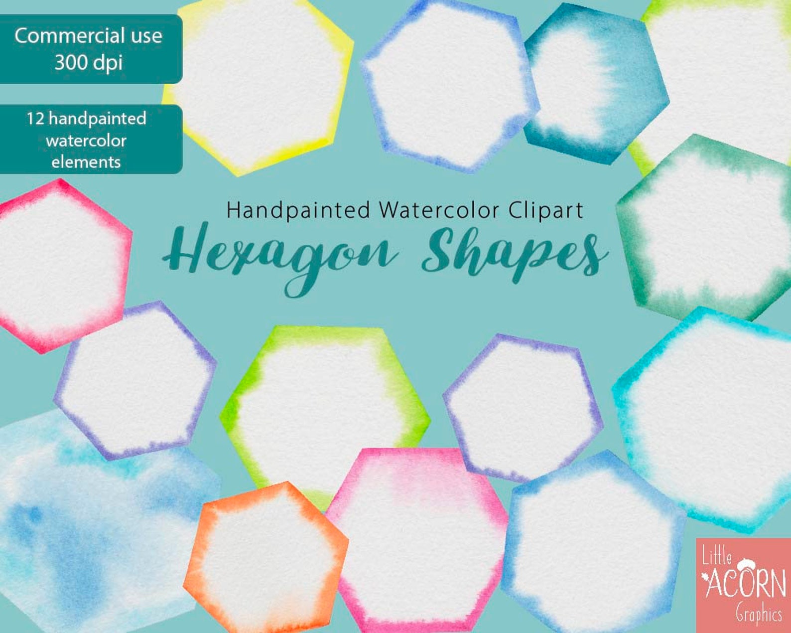 Watercolor Clipart Frame, Hexagon Shapes, Handpainted Watercolor Clip ...