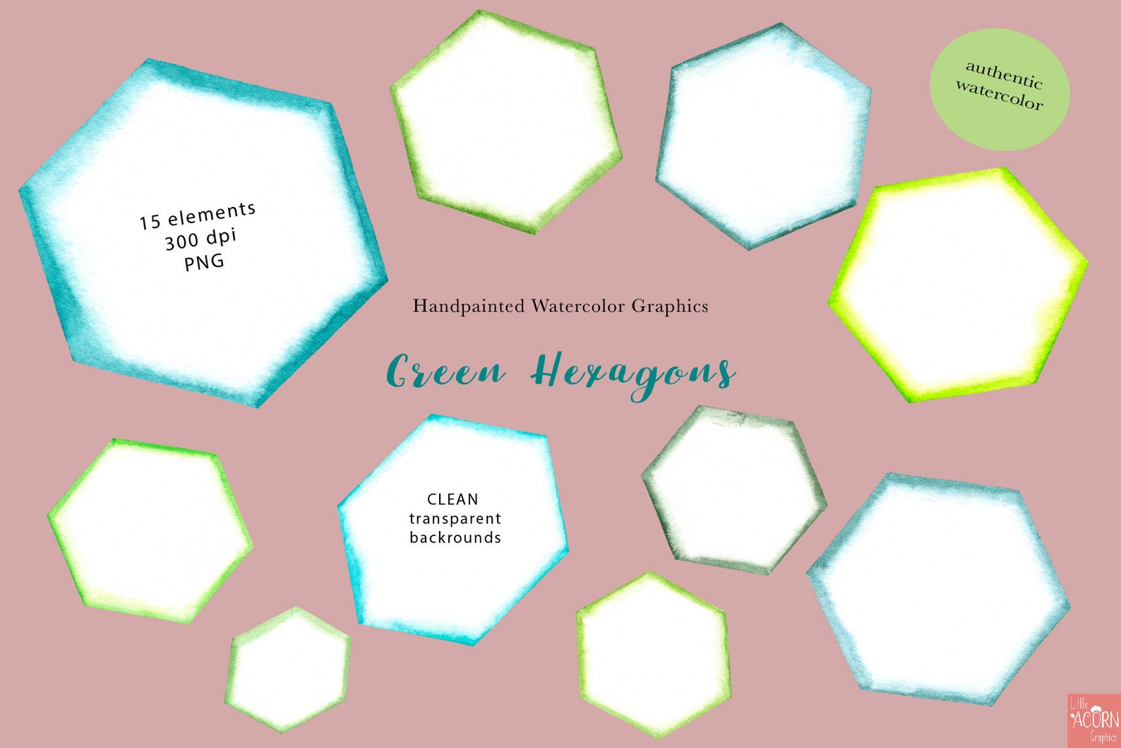Watercolor Clipart Frame, Hexagon Shapes, Handpainted Watercolor Clip ...