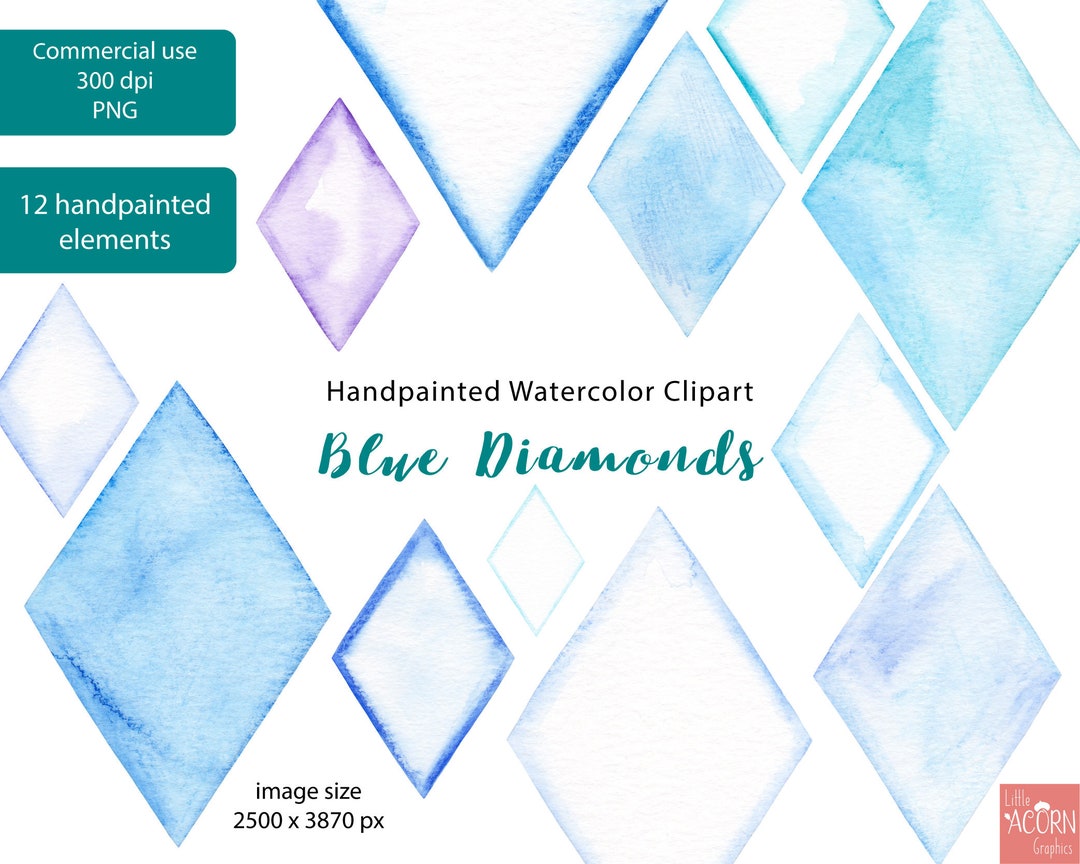 Watercolor Clipart Frame, Blue Diamonds Watercolor Clip Art, Cards ...