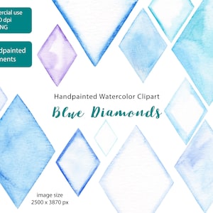 Watercolor Clipart Frame, Blue Diamonds Watercolor Clip Art, Cards ...