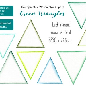 Watercolor Clipart Frame, Green Triangle Shapes, Handpainted Watercolor ...