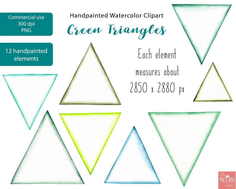 Watercolor Clipart Frame, Green Triangle Shapes, Handpainted watercolor ...