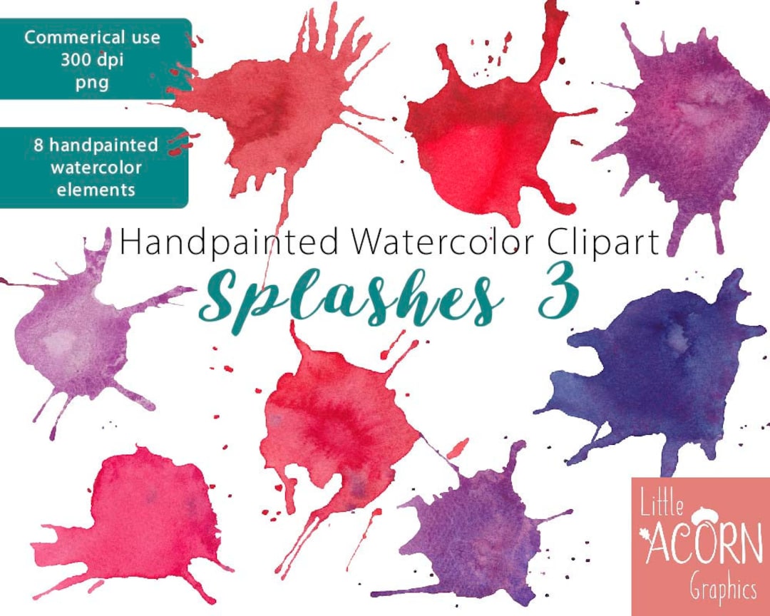 Watercolor Clipart Spashes, Commercial Use Handpainted Watercolor Clip ...