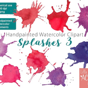 Watercolor Clipart Spashes, Commercial Use Handpainted Watercolor Clip ...