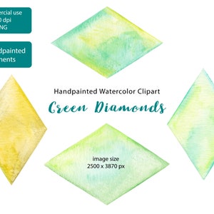 Watercolor Geometric Clipart Frame, Green Diamonds Watercolor, Card ...