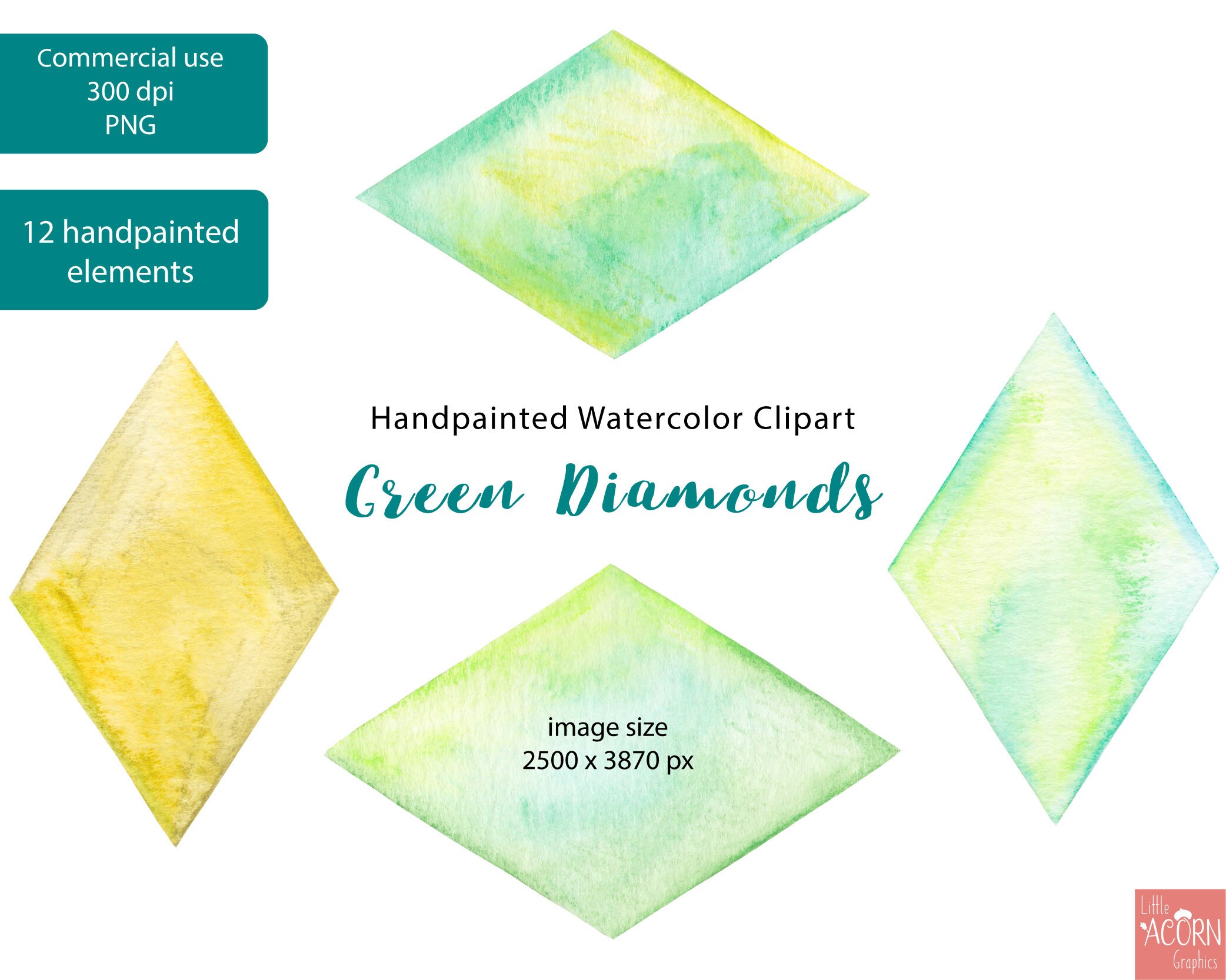Watercolor Geometric Clipart Frame, Green Diamonds Watercolor, Card ...