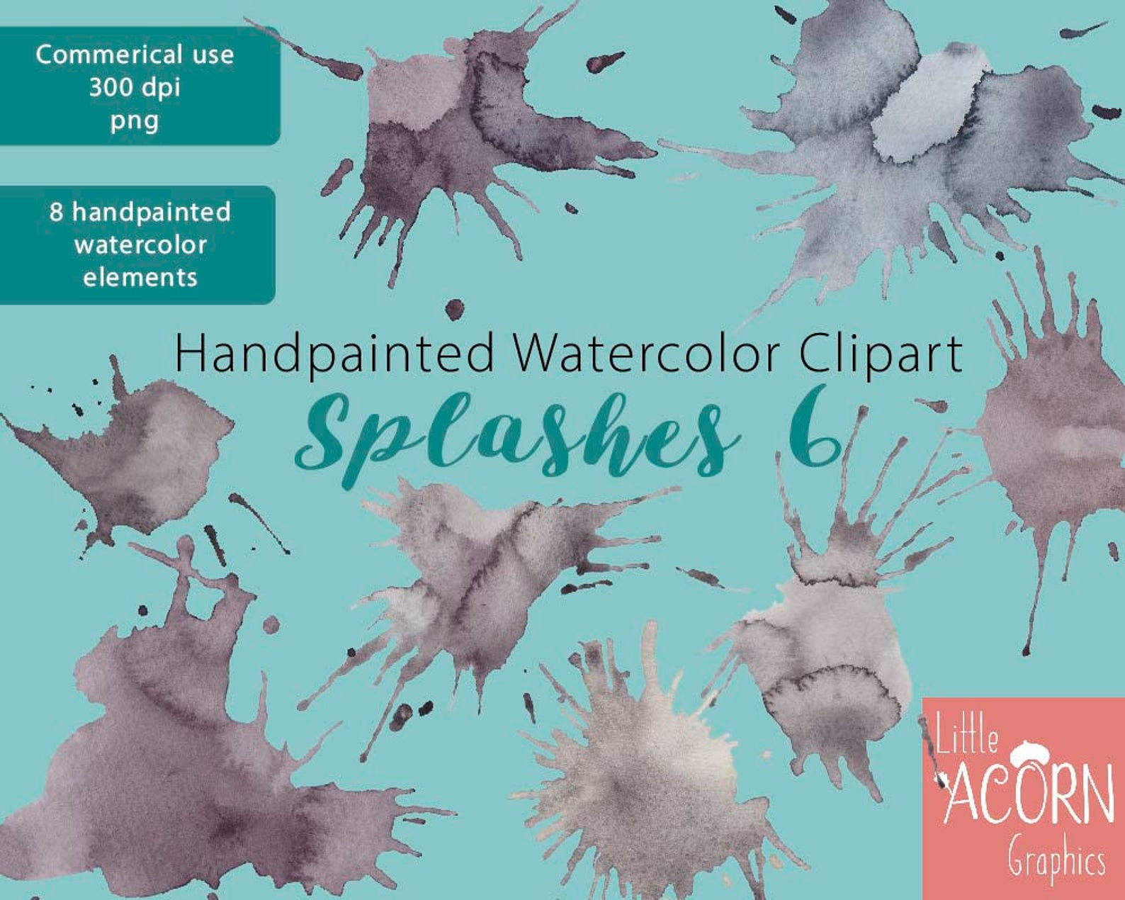 Watercolor Clipart Spashes, Commercial Use,brown Handpainted,grey Clip ...