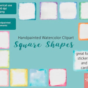 Watercolor Clipart Frame, Square Clip Art Frame, Handpainted Watercolor ...
