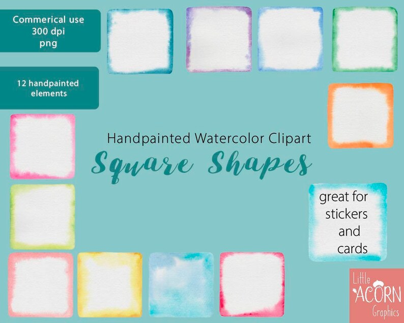 Watercolor Clipart Frame, Square Clip Art Frame, Handpainted Watercolor ...