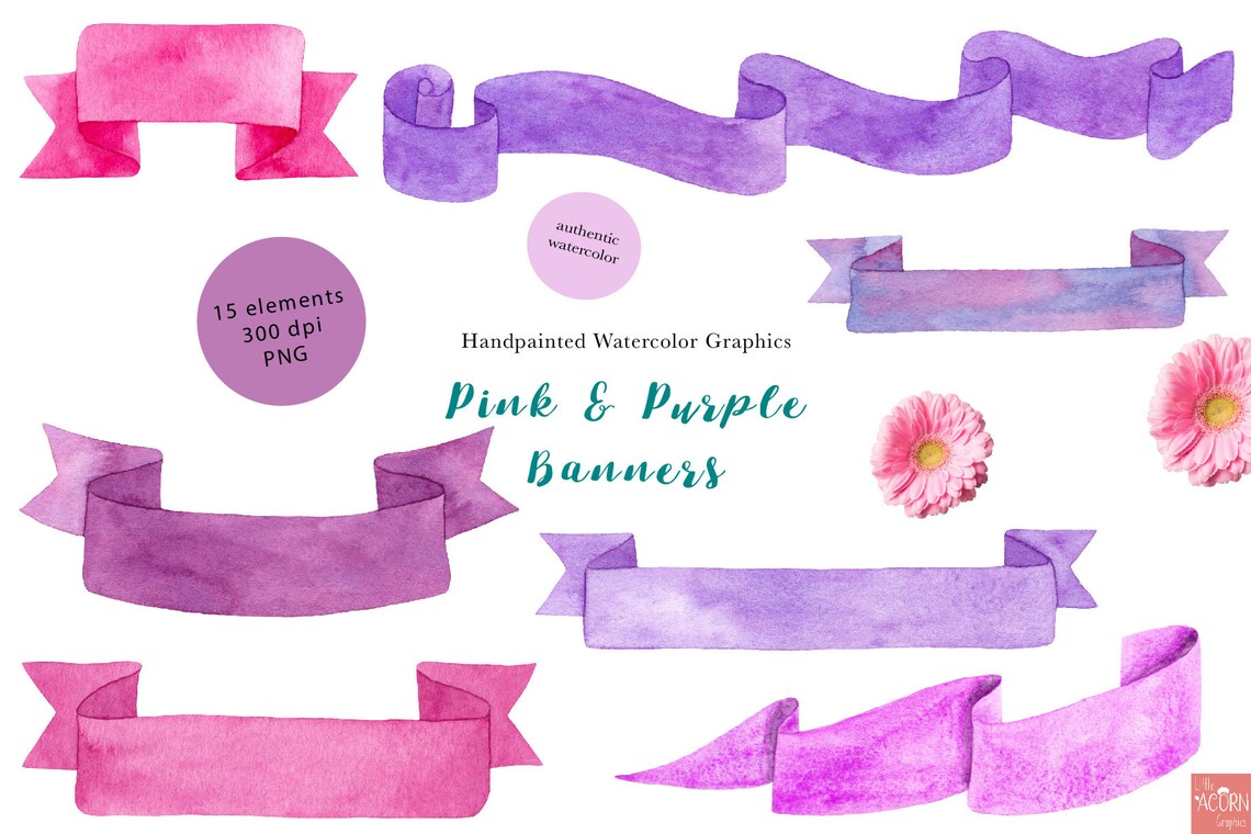 Watercolor Clipart Banner Pink Purple, Handpainted Watercolor Clipart ...