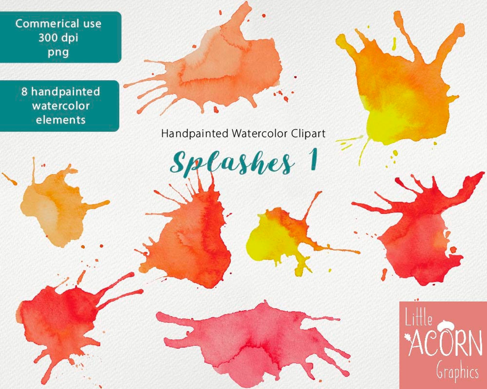 Watercolor Clipart Spashes, Handpainted Watercolor Clip Art Color ...