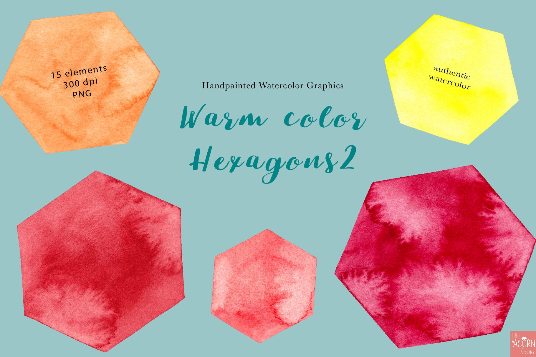 Watercolor Clipart Frame, Hexagon Shapes, Handpainted Watercolor Clip ...