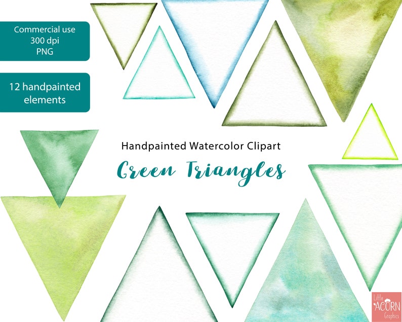 Watercolor Clipart Frame, Green Triangle Shapes, Handpainted Watercolor ...