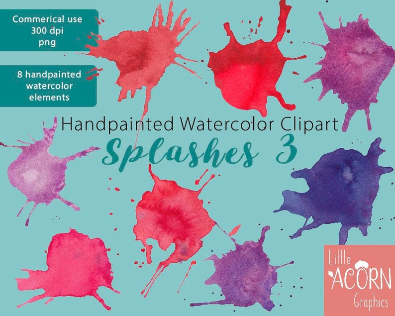 Watercolor Clipart Splashes Handpainted Commercial Use - Etsy