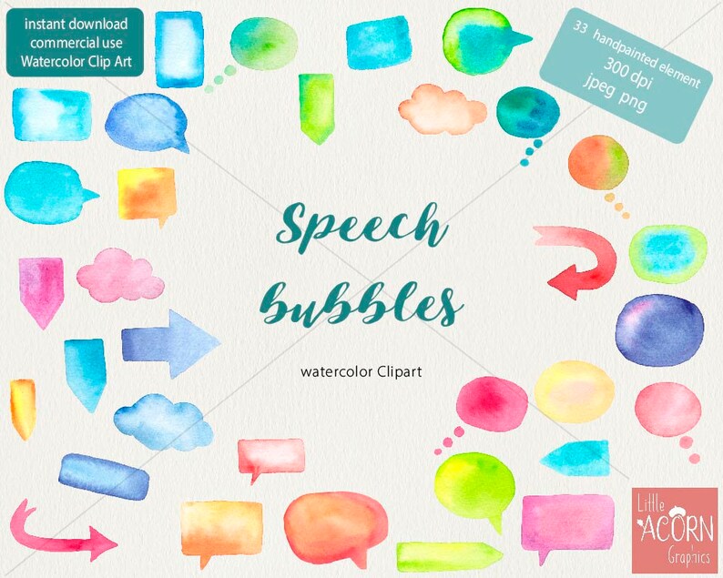 Watercolor Clipart Speech Bubbles Handpainted Watercolour Clip Art ...