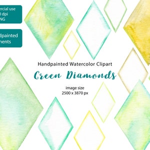 Watercolor Geometric Clipart Frame, Green Diamonds Watercolor, Card ...