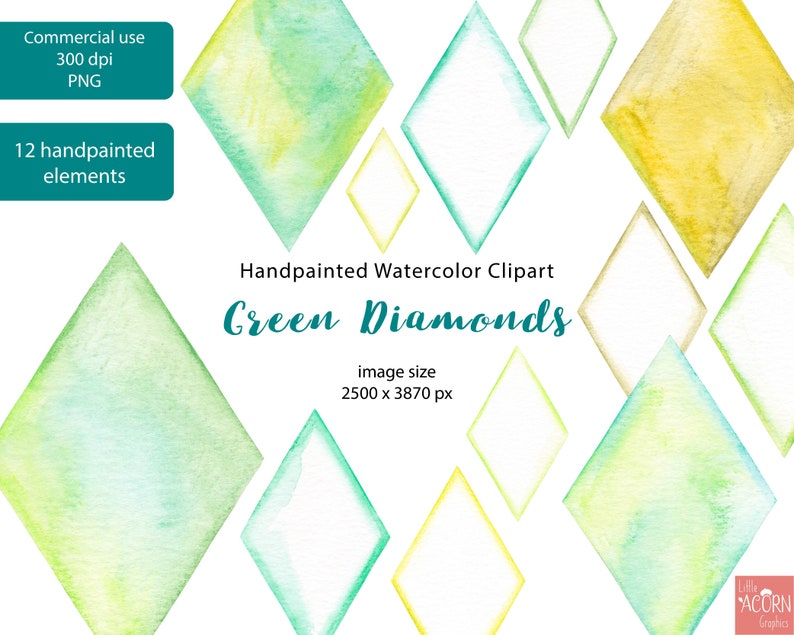 Watercolor Geometric Clipart Frame, Green Diamonds Watercolor, Card ...