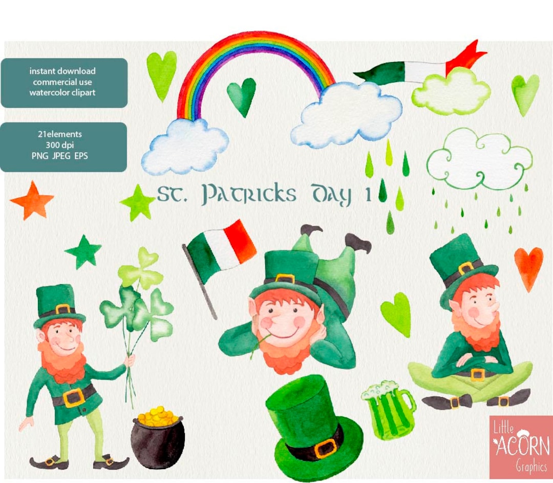 Watercolor Clipart St Patricks Day, Leprechauns Handpainted Irish Clip ...