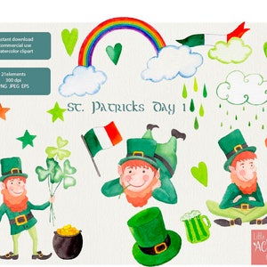 Watercolor Clipart St Patricks Day, Leprechauns Handpainted Irish Clip ...