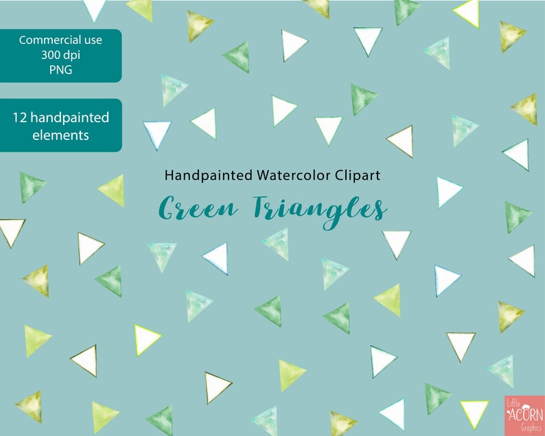 Watercolor Clipart Frame, Green Triangle Shapes, Handpainted watercolor ...