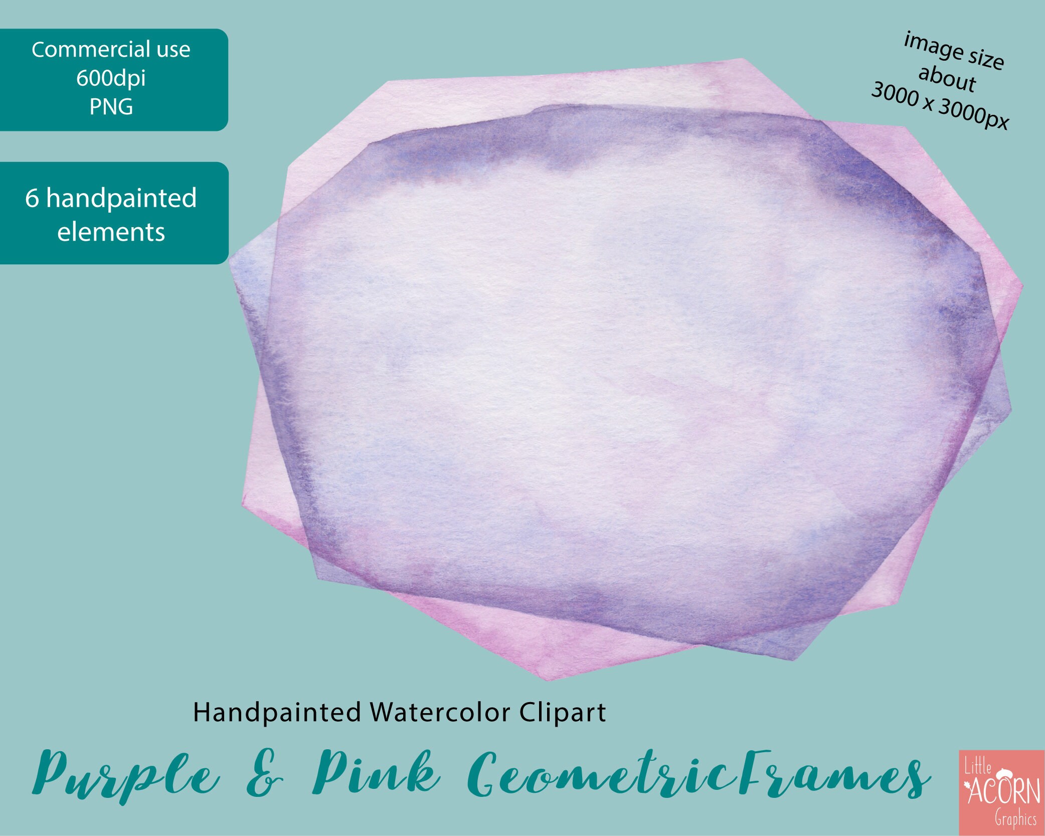 Watercolor Clipart Frame, Purple & Pink Geometric Watercolor Clip Art ...