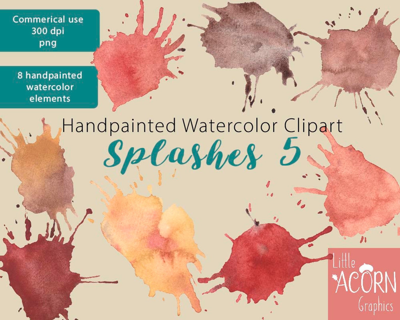 Watercolor Clipart Spashes, Commercial Use,brown Handpainted,green Clip ...