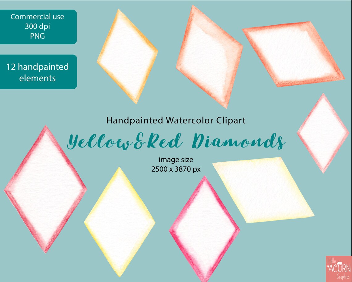 Watercolor Clipart Frame, Yellow and Red Diamonds Watercolor Clip Art ...