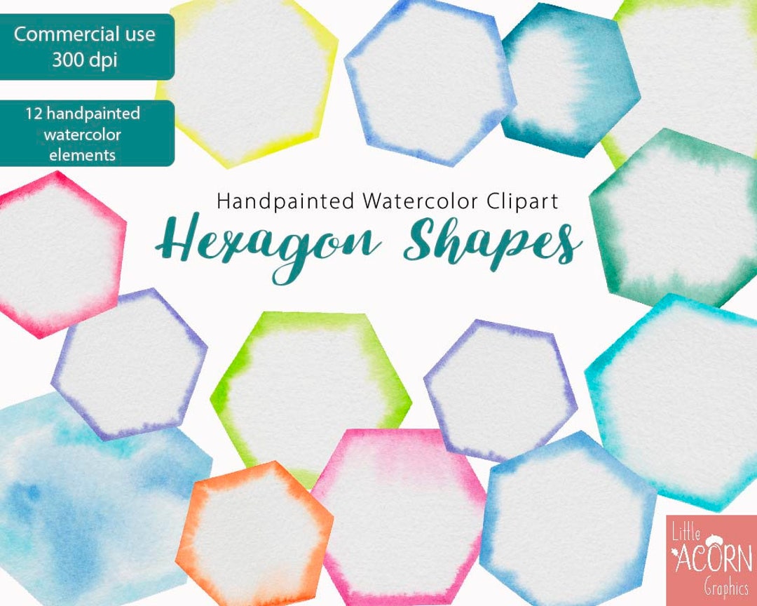 Watercolor Clipart Frame, Hexagon Shapes, Handpainted Watercolor Clip ...